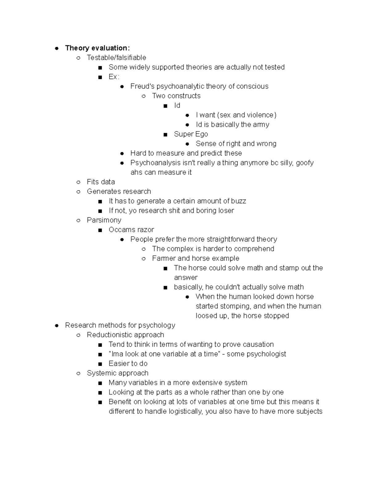 Day 2 - day 2 notes - Theory evaluation: Testable/falsifiable Some ...