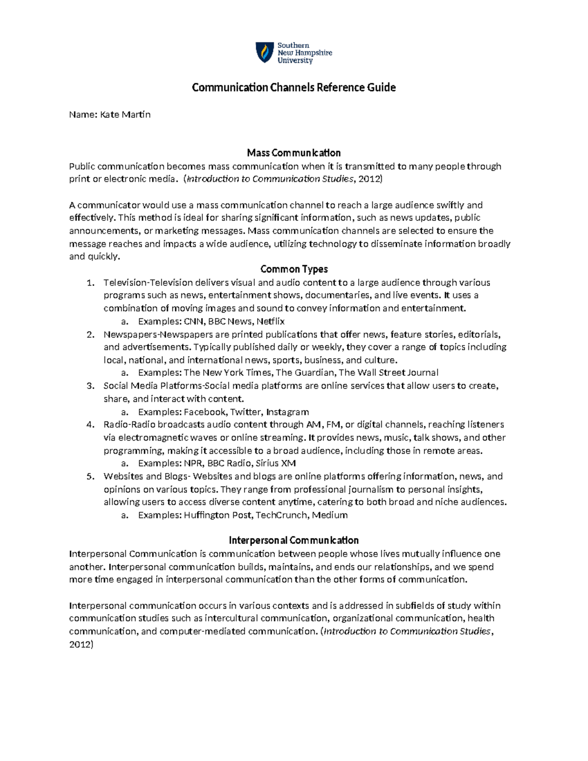 COM 127 Reference Guide Template - Communication Channels Reference ...