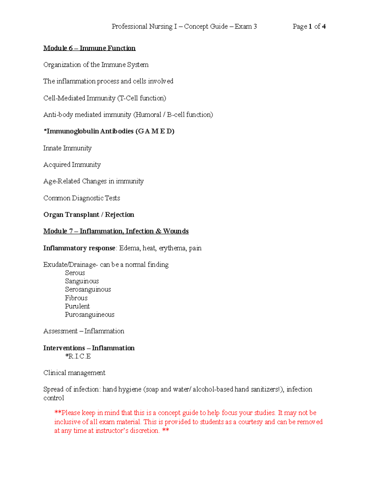 Exam 3 Concept Guide - Module 6 – Immune Function Organization of the ...