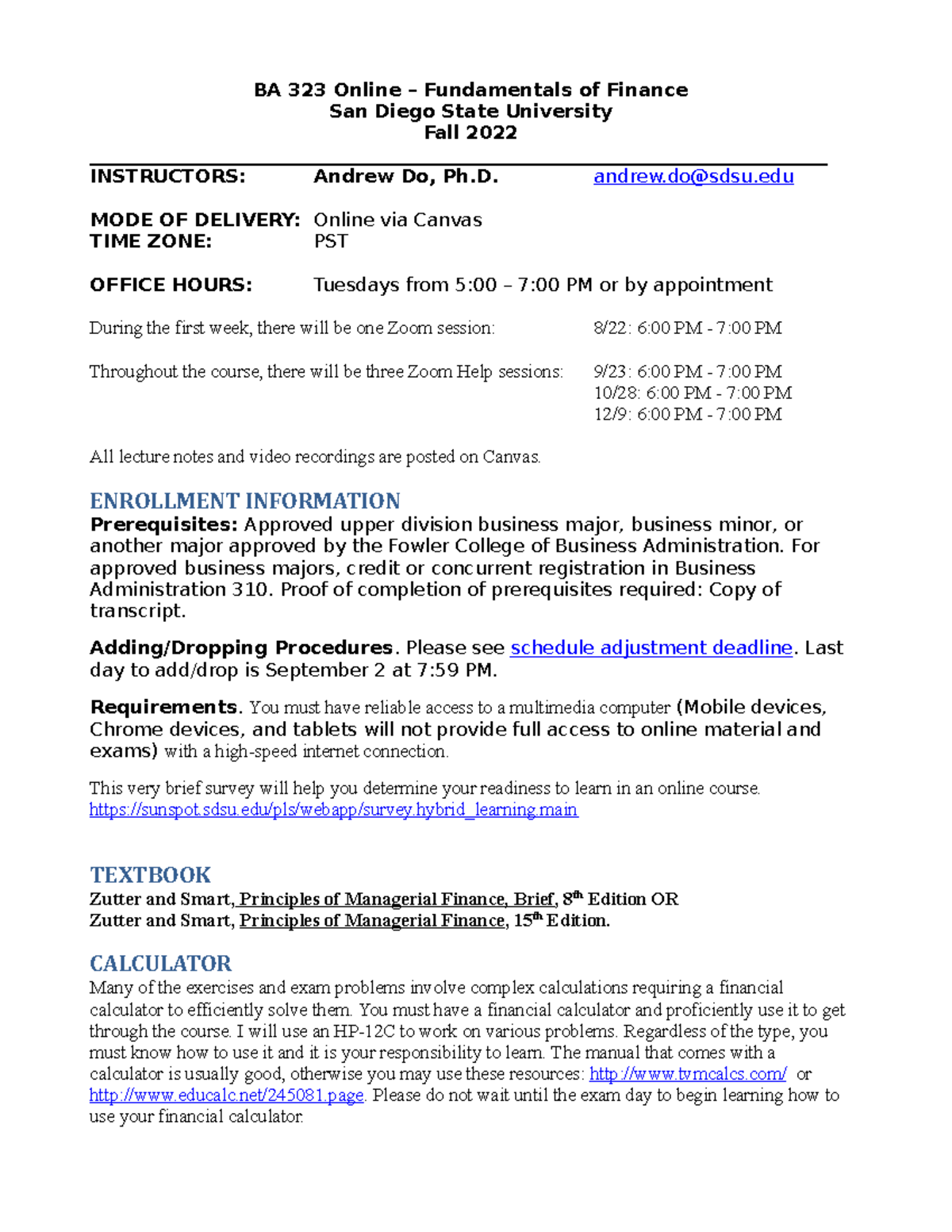 BA 323 14 Online Syllabus Fall 2022 - BA 323 Online – Fundamentals of ...