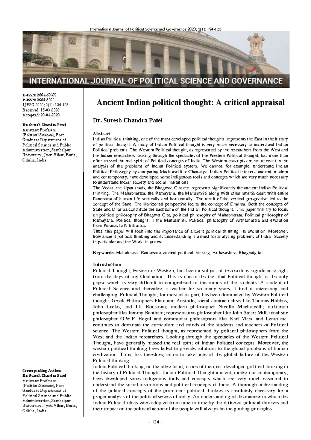 Ancient Indian political thought A critical appraisal - International ...