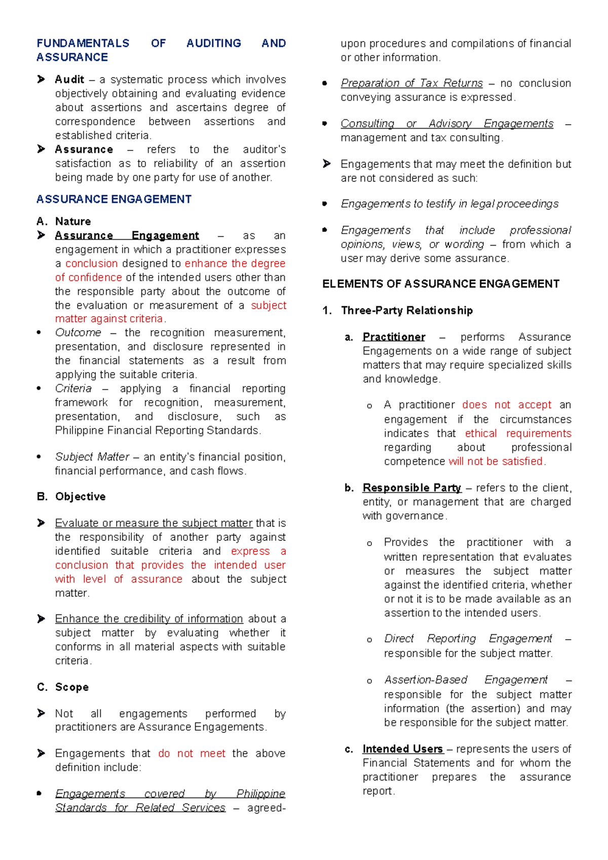Auditing AND Assurance Principles Notes - FUNDAMENTALS OF AUDITING AND ...