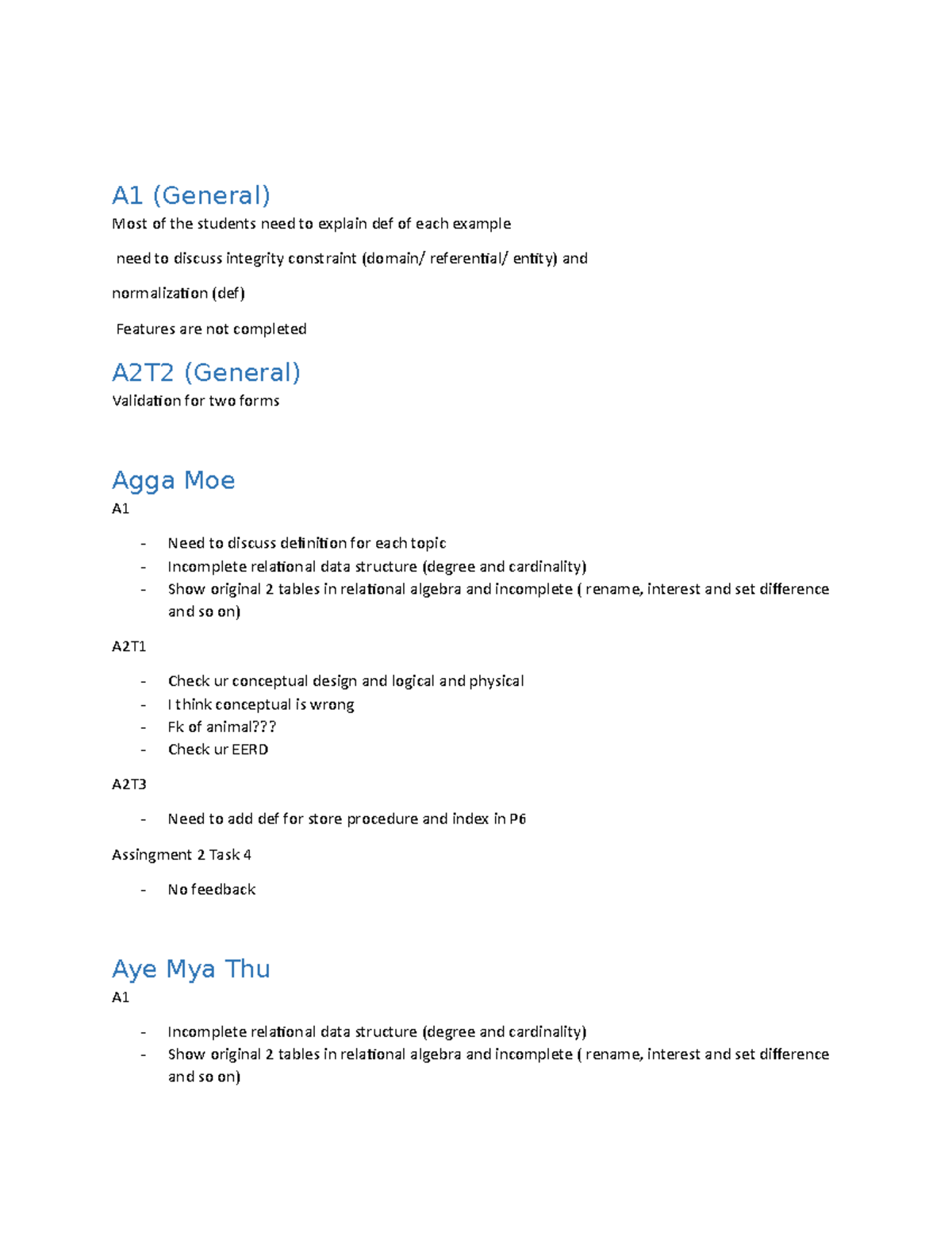 CSM Feedback - Reference - A1 (General) Most of the students need to ...