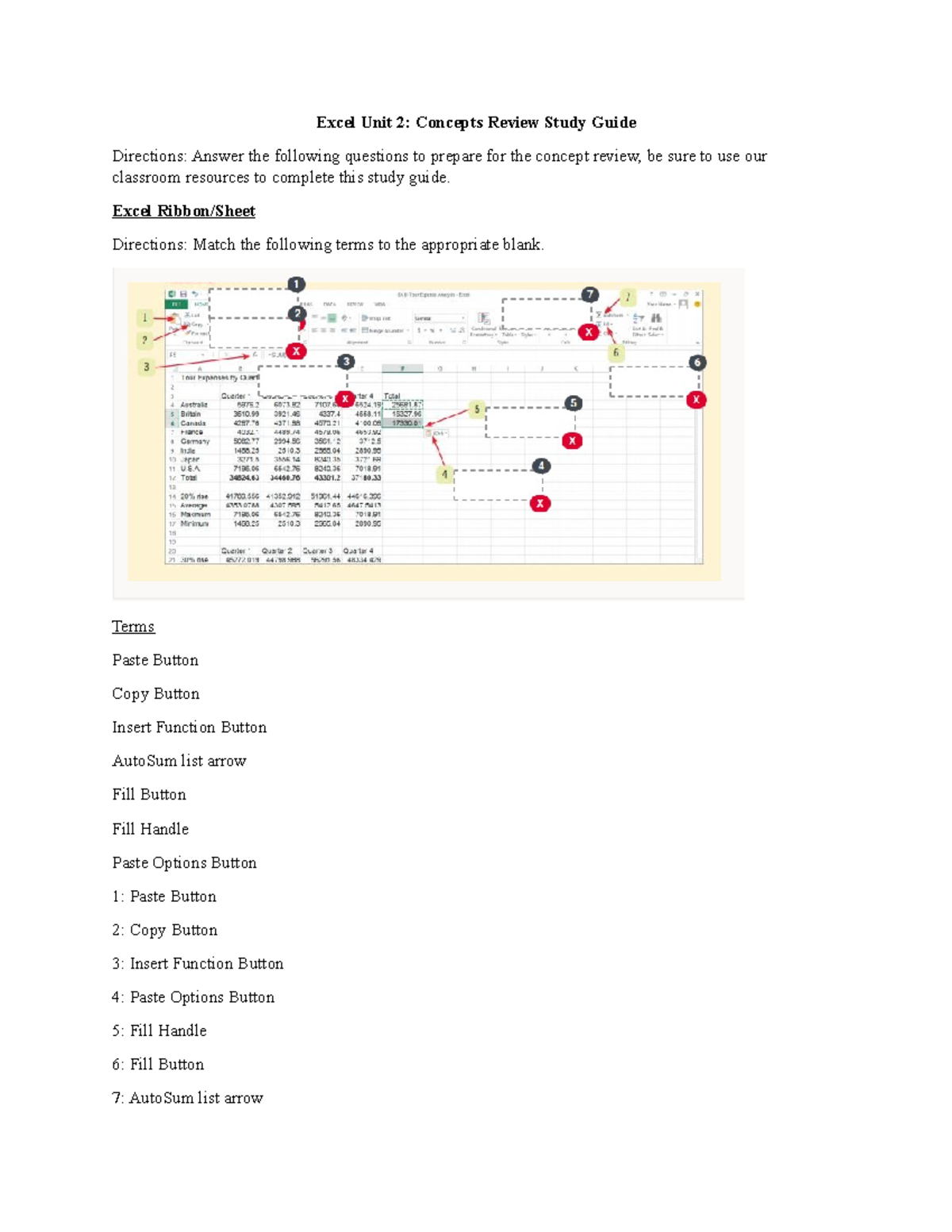 Excel Unit 2 Concepts Review - Excel Unit 2: Concepts Review Study ...