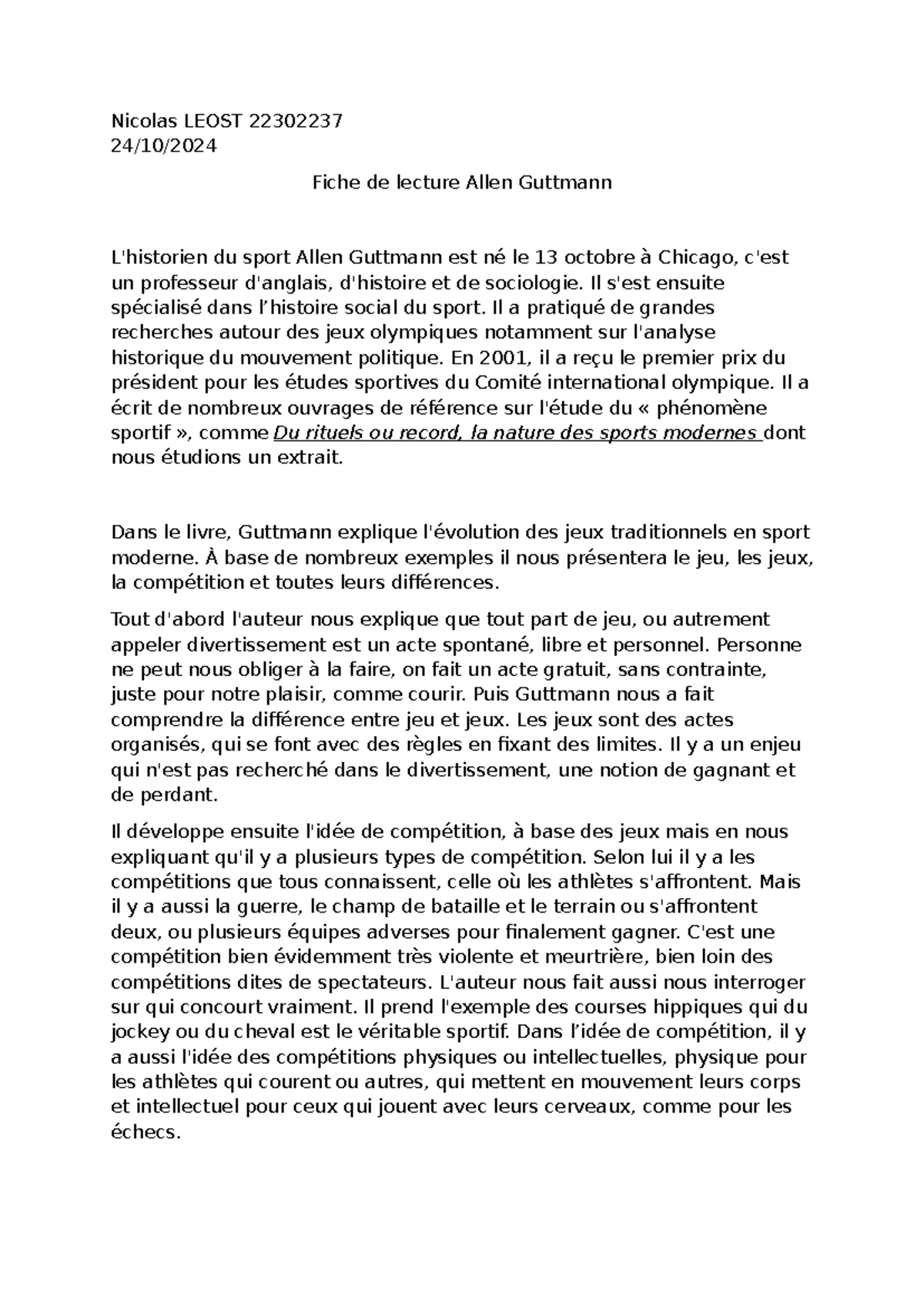 Guttmann 2024 - Nicolas LEOST 22302237 24/10/ Fiche de lecture Allen ...