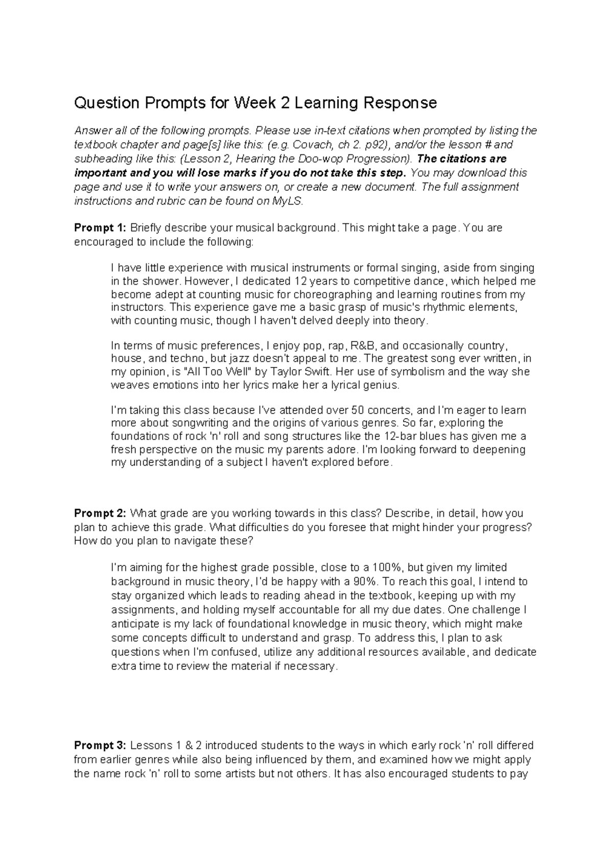 Question Prompts for Week 2 Learning Response - Question Prompts for ...