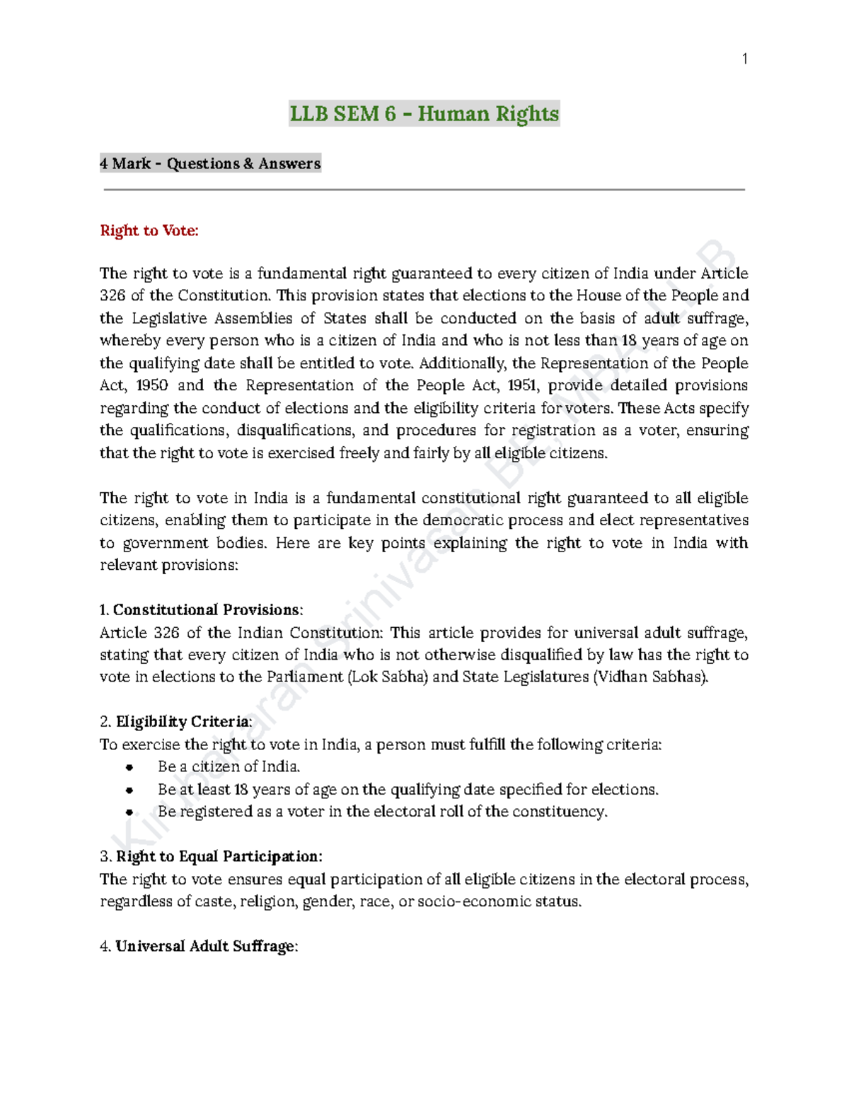 SEM 6 - Human Rights Questions - Kirubakaran Srinivasan BE, MBA, LL LLB ...