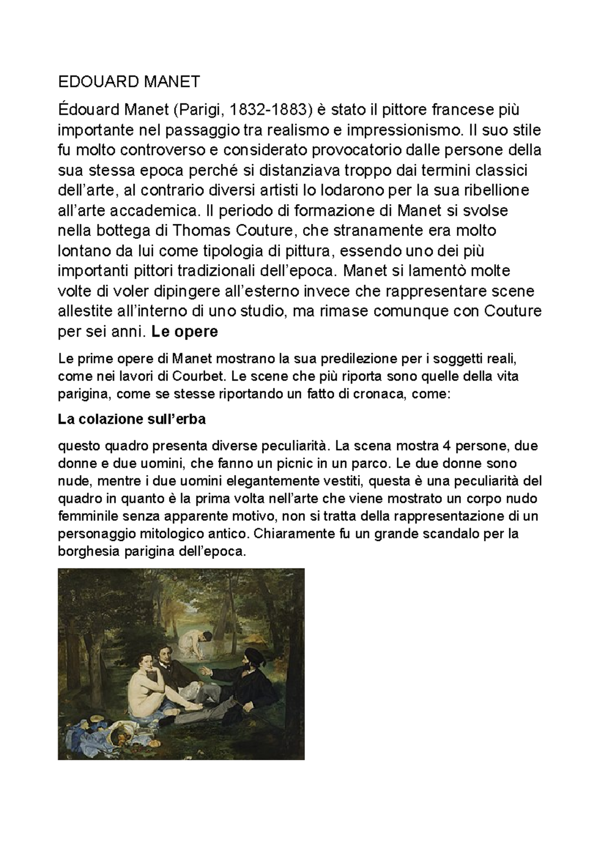 Edouard Manet - EDOUARD MANET Édouard Manet (Parigi, 1832-1883) è stato il pittore francese più ...