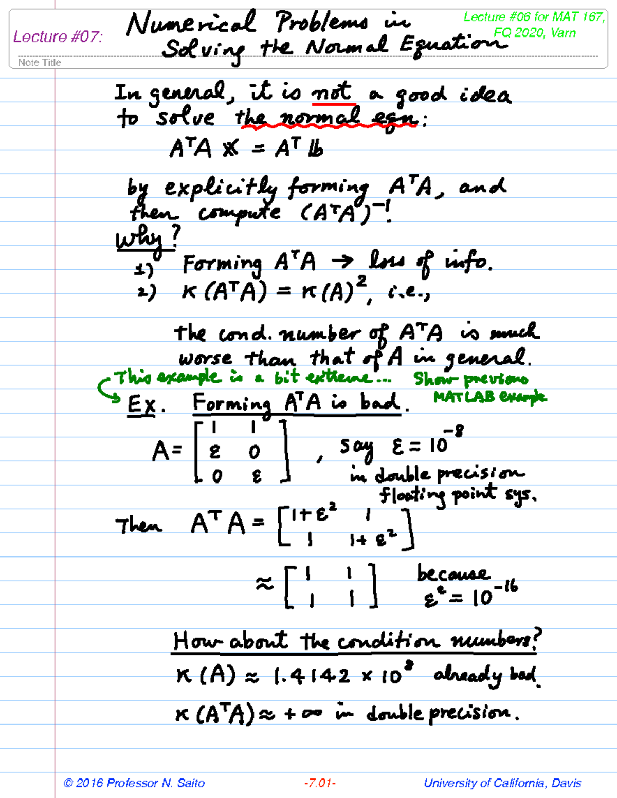 Lecture 06 - UC Davis linear algebra - MATH 110 - Studocu