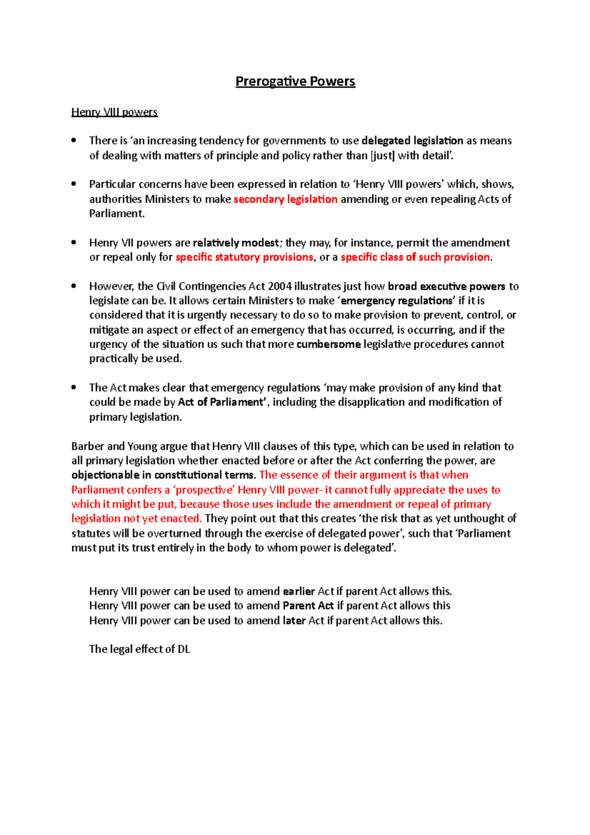Prerogative Powers - Lecture notes 3-4 - Prerogative Powers Henry VIII ...
