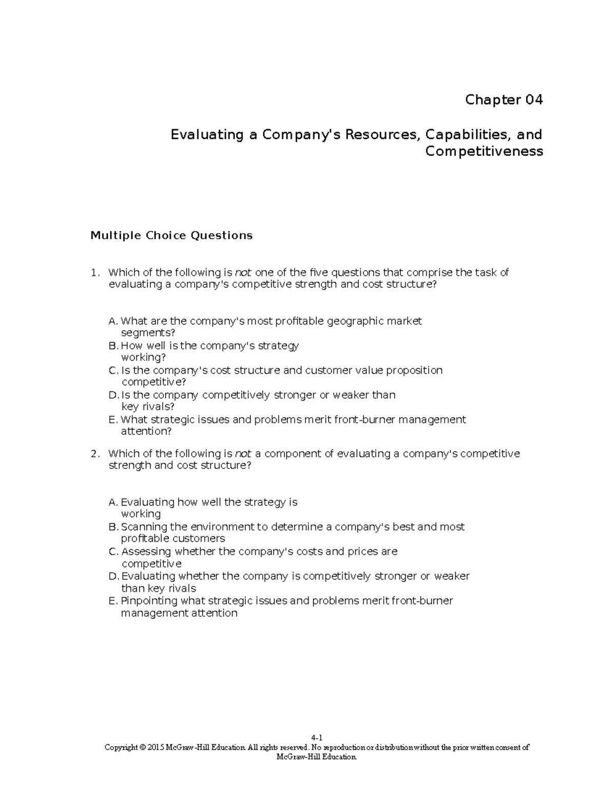 Chapter 4 - Evaulating a Company's Resources, Capabilities and ...