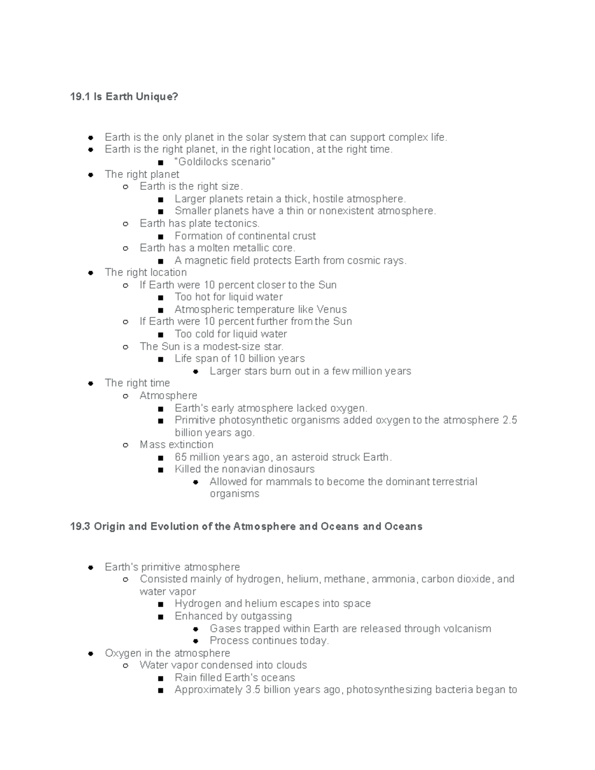 19 - Lecture notes 19 - 19 Is Earth Unique? Earth is the only planet in ...