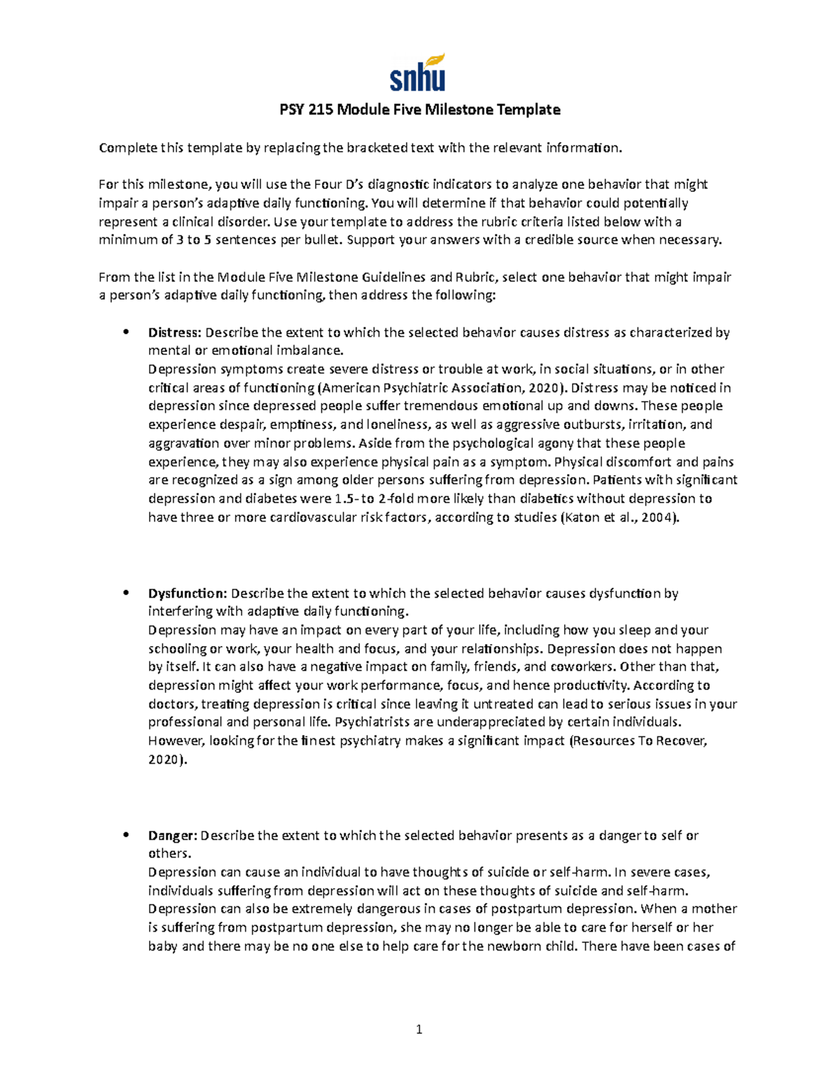 PSY 215 Module Five Milestone Template - PSY 215 Module Five Milestone ...