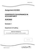 AUE2602 - Unisa - Auditing Corporate Governance In Accounting - Studocu