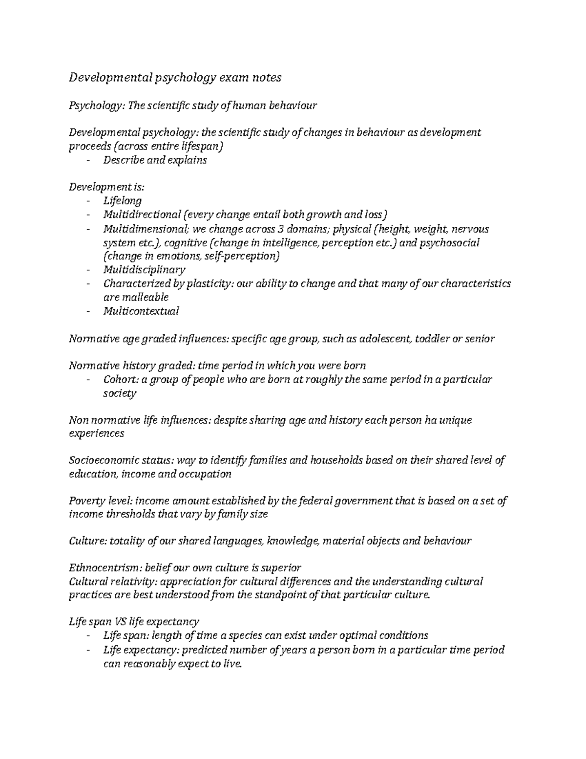 Developmental psychology exam notes - Developmental psychology exam ...