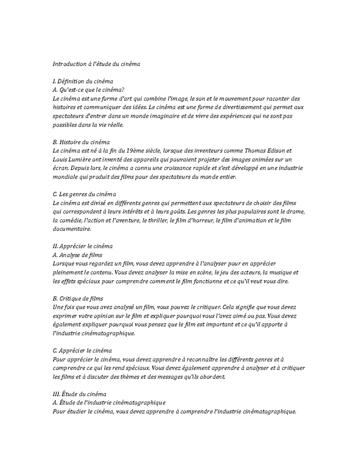 Introduction to Film Studies - Introduction à l'étude du cinéma I ...