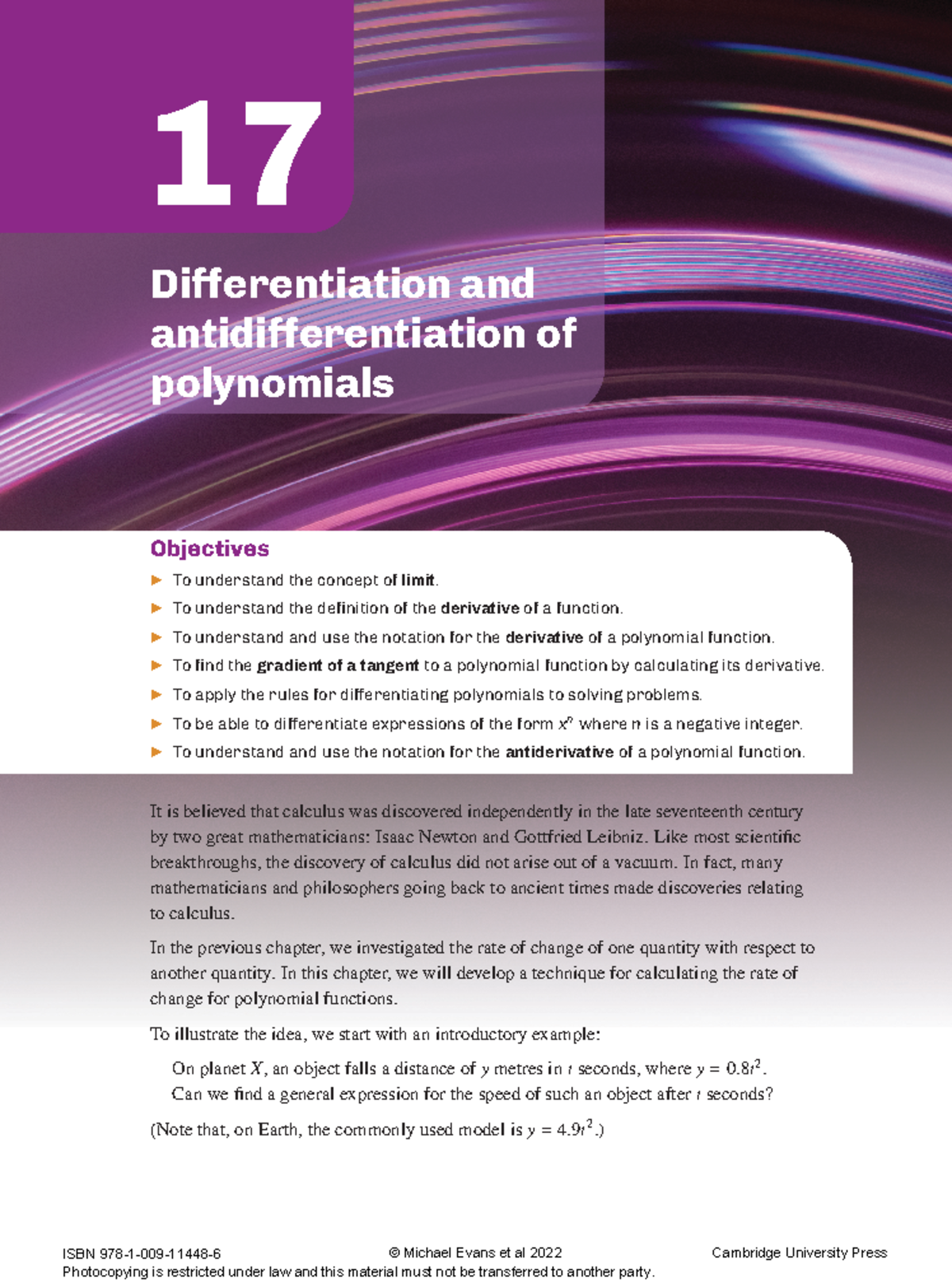 Methods 12 2ed Ch17 - 17 Differentiation and antidifferentiation of polynomials Objectives I To ...