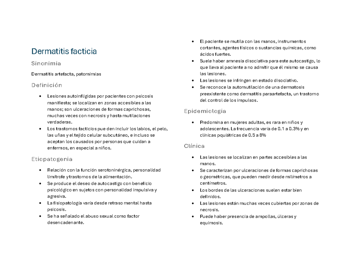 Dermatitis facticia - Dermatitis facticia Sinonimia Dermatitis ...
