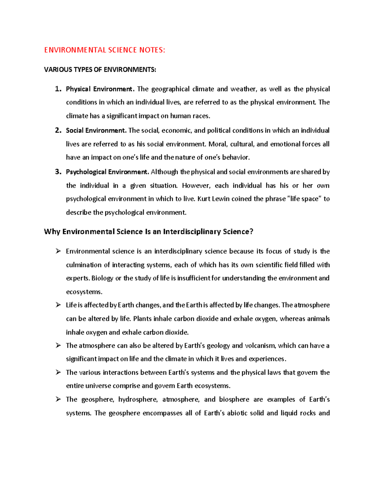 Environmental Science - ENVIRONMENTAL SCIENCE NOTES: VARIOUS TYPES OF ...