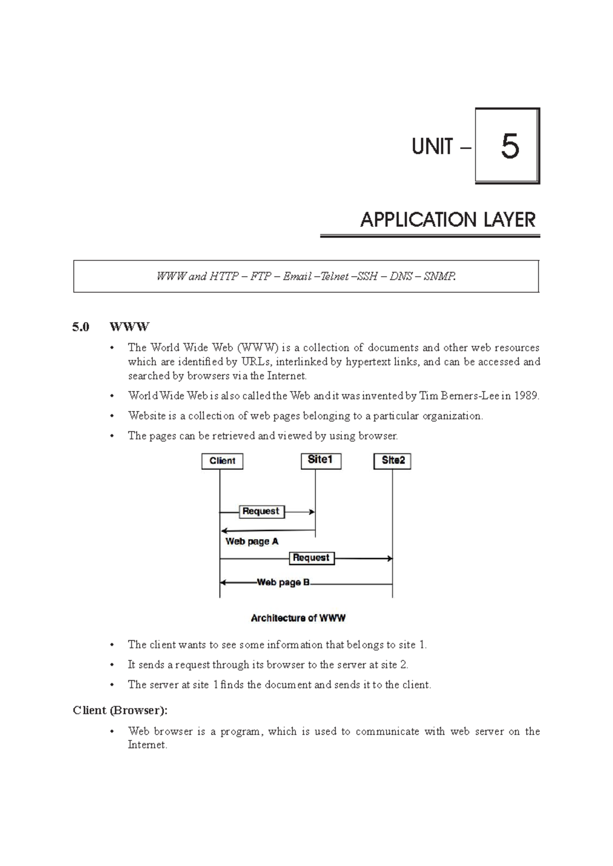 UNIT 5 - Spring notes - UNIT – 5 APPLICATION LAYER WWW and HTTP – FTP ...