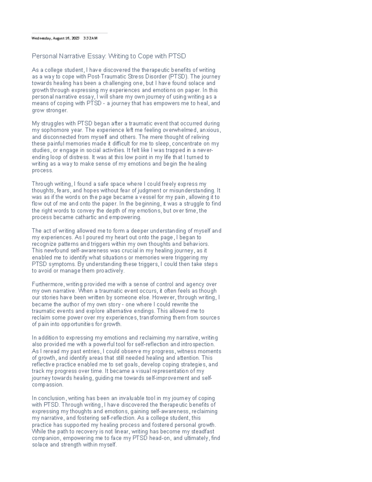 WGU ENG COMP C455 TASK 1 Literacy narrative essay - Wednesday, August ...