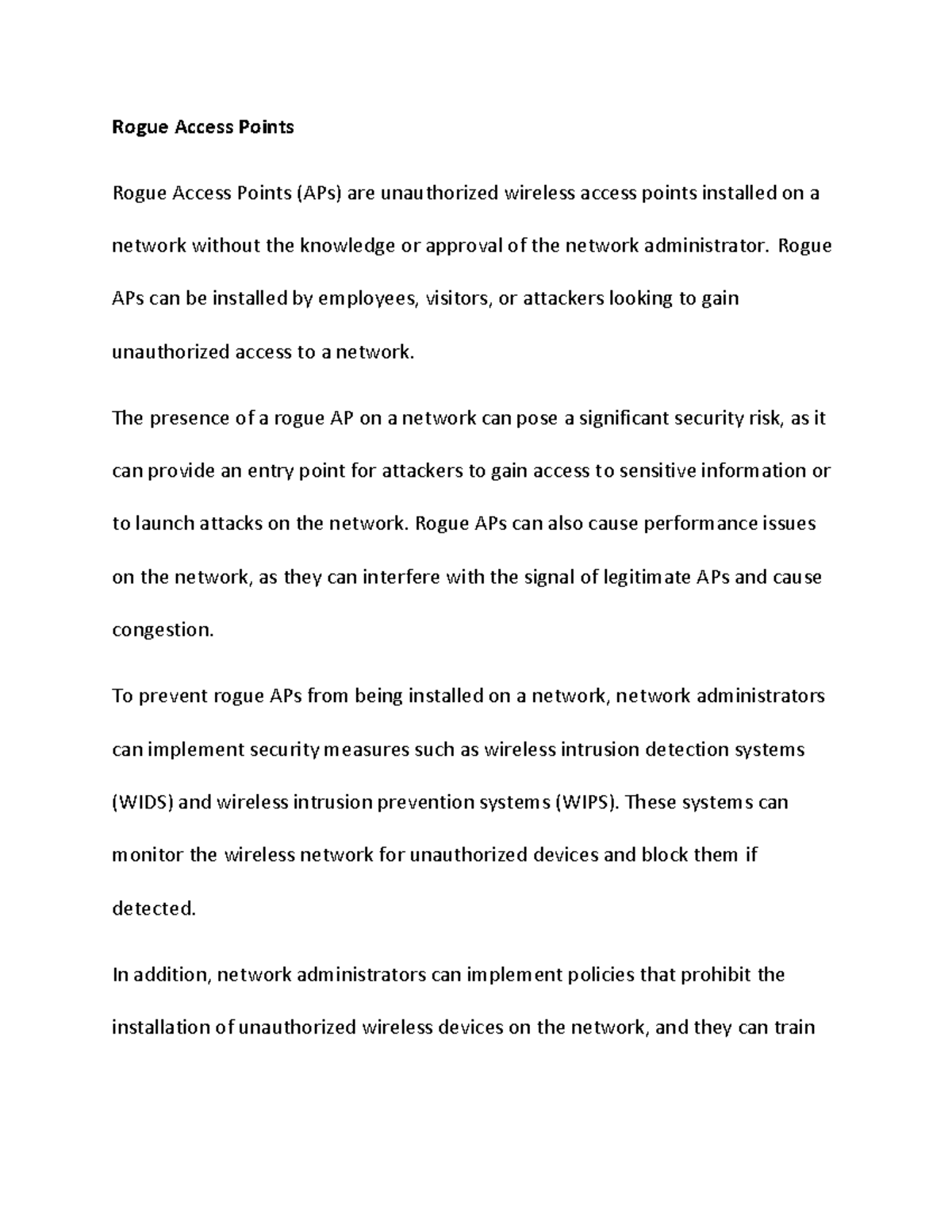 Document 31 - Bob - Rogue Access Points Rogue Access Points (APs) are unauthorized wireless ...