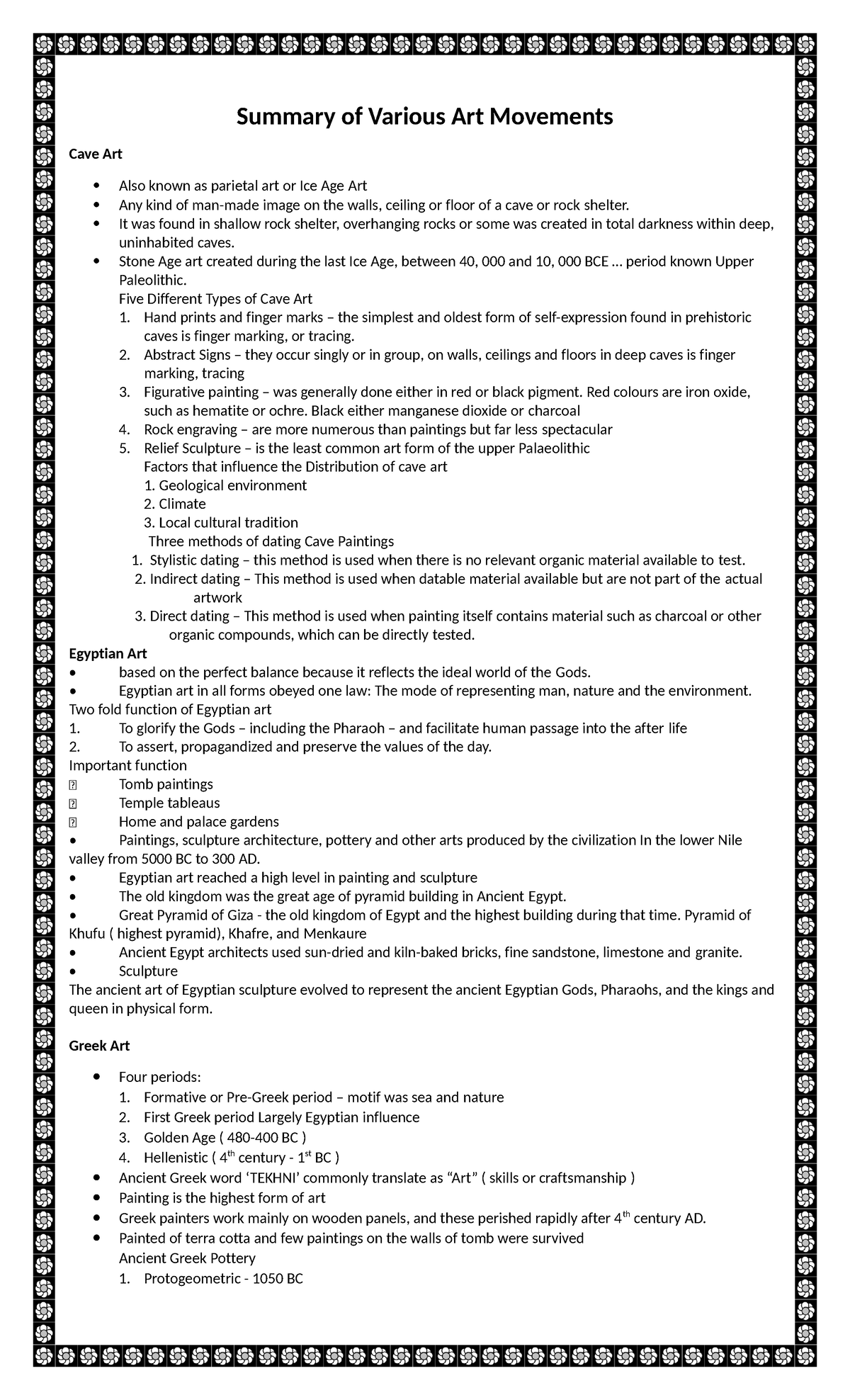 Pdf Various Art movements - Summary of Various Art Movements Cave Art ...