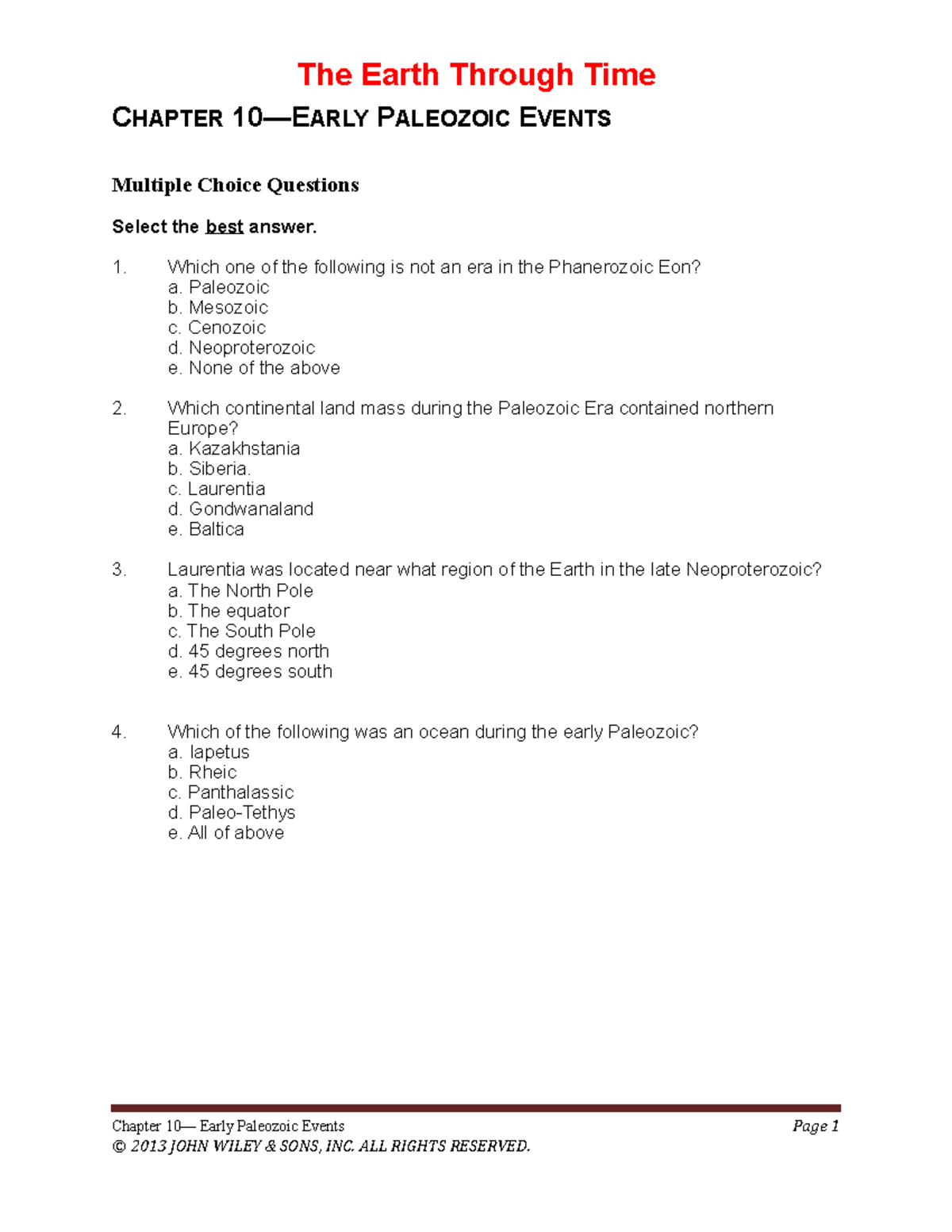 Ch10 Early Paleozoic Events Test - The Earth Through Time CHAPTER 10 ...
