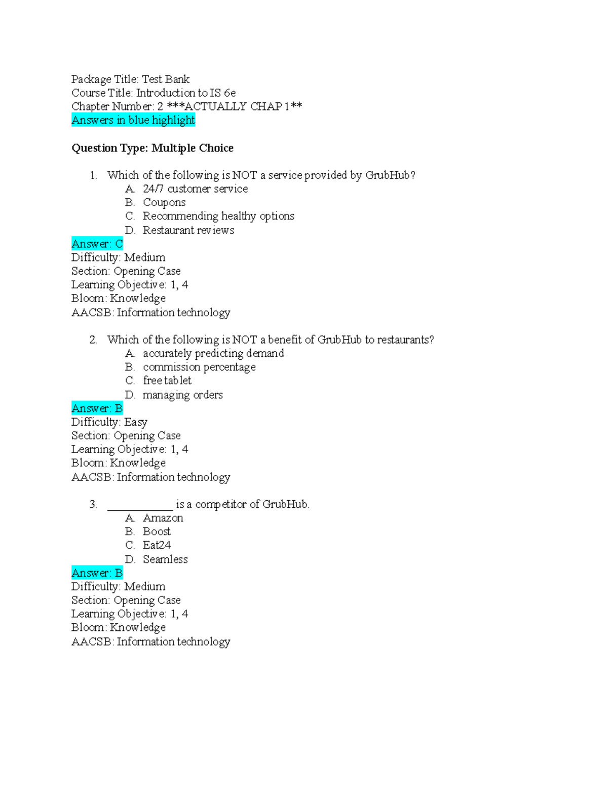 MIS MC - test banks - Package Title: Test Bank Course Title ...