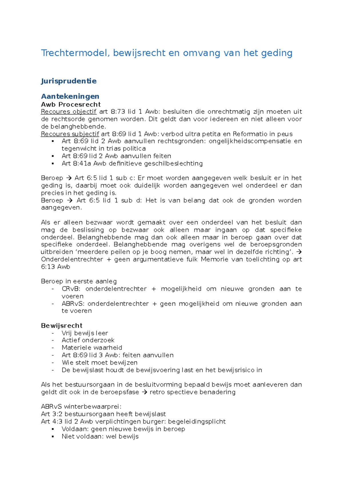 Bestuursrecht werkgroep 7 - Trechtermodel, bewijsrecht en omvang van ...