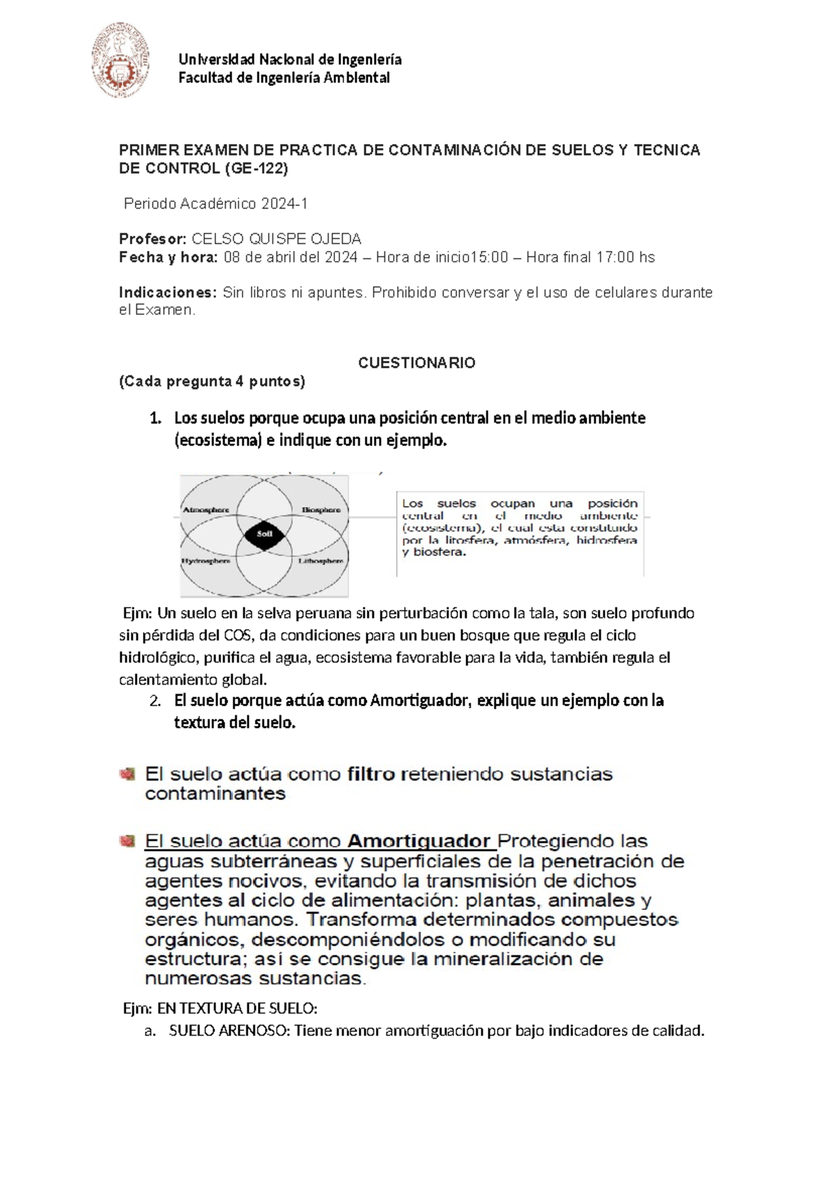Primer Examen DE Practica DE Contaminación 2024-1 - Resolucion ...
