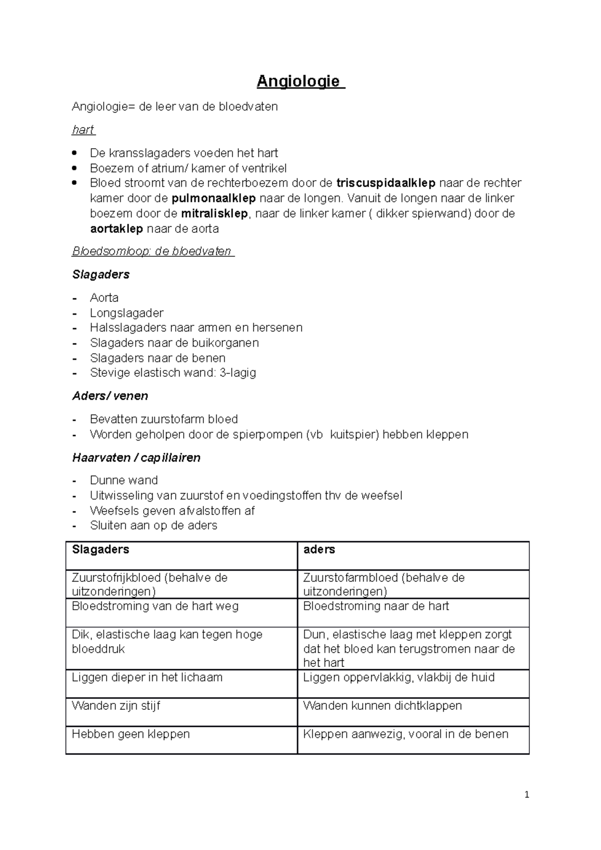 Angiologie samenvatting - Angiologie Angiologie= de leer van de ...