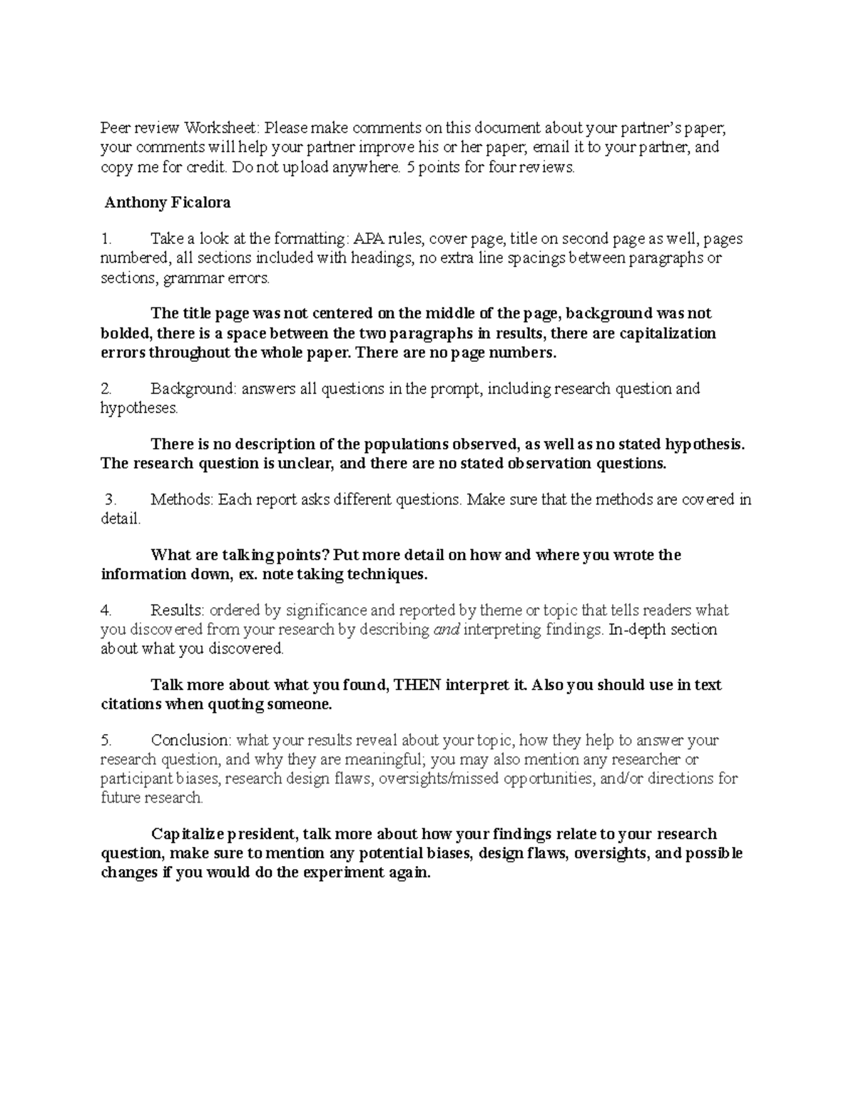 Peer review worksheet - Do not upload anywhere. 5 points for four ...