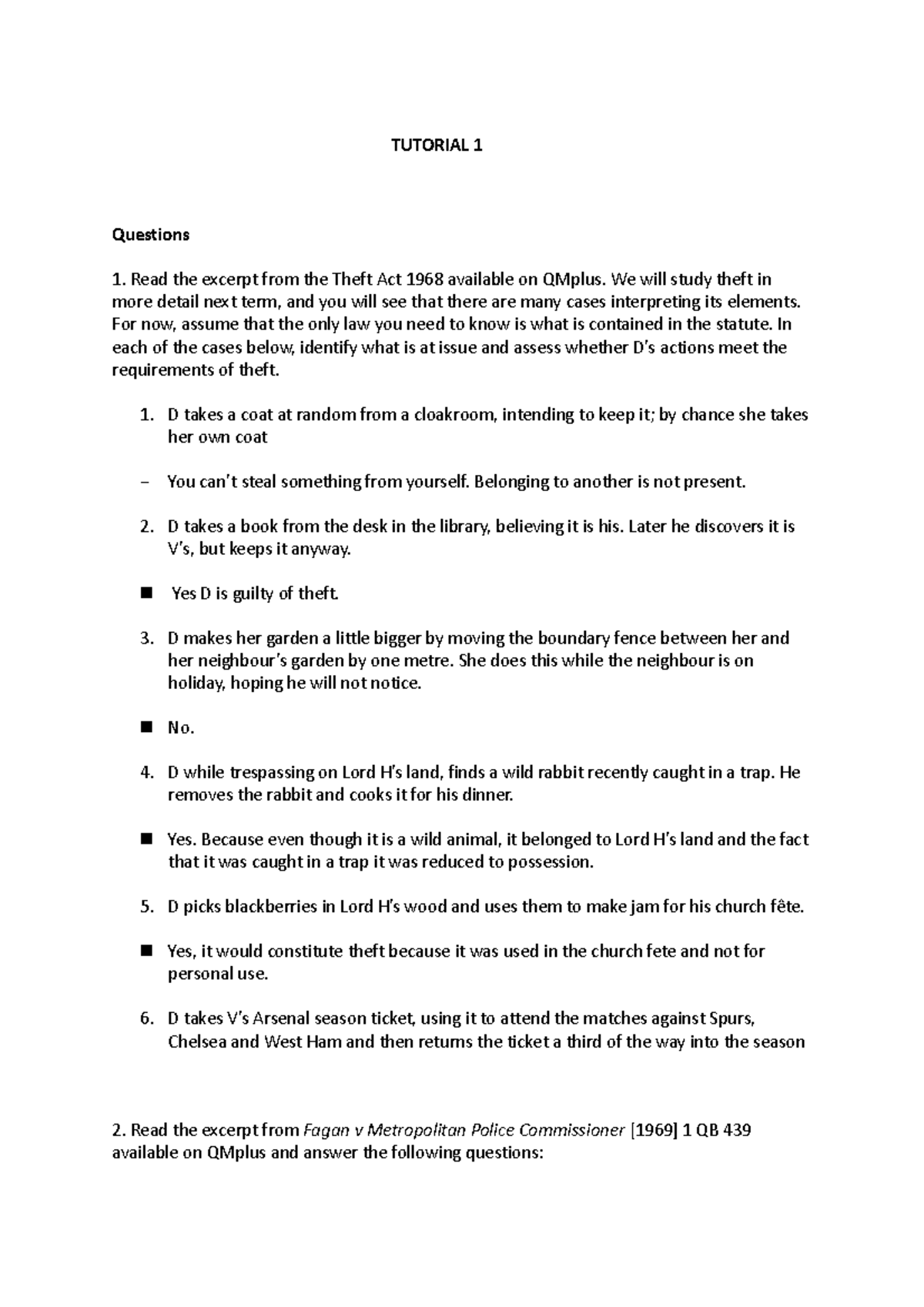 Criminal Law Tutorials - TUTORIAL 1 Questions 1. Read the excerpt from ...