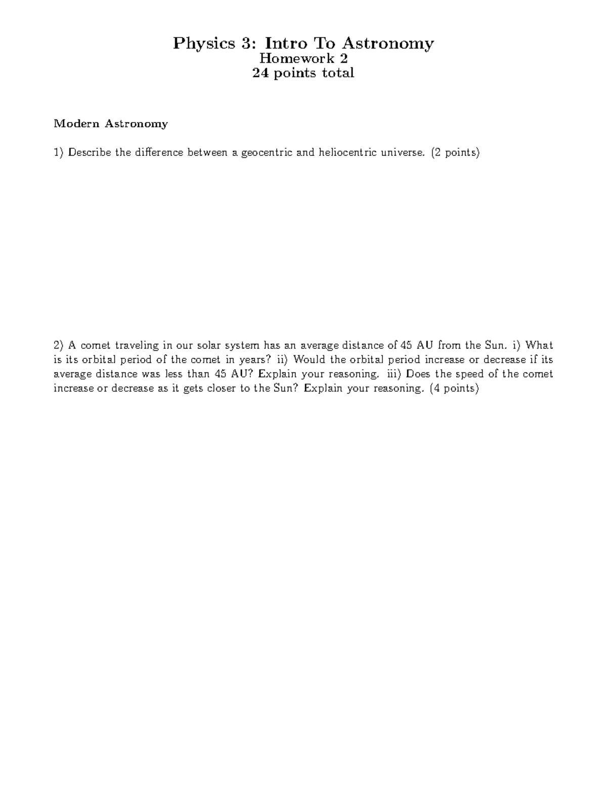 Physics 3 HW2 - Homework 2 - Physics 3: Intro To AstronomyHomework 2 24 ...