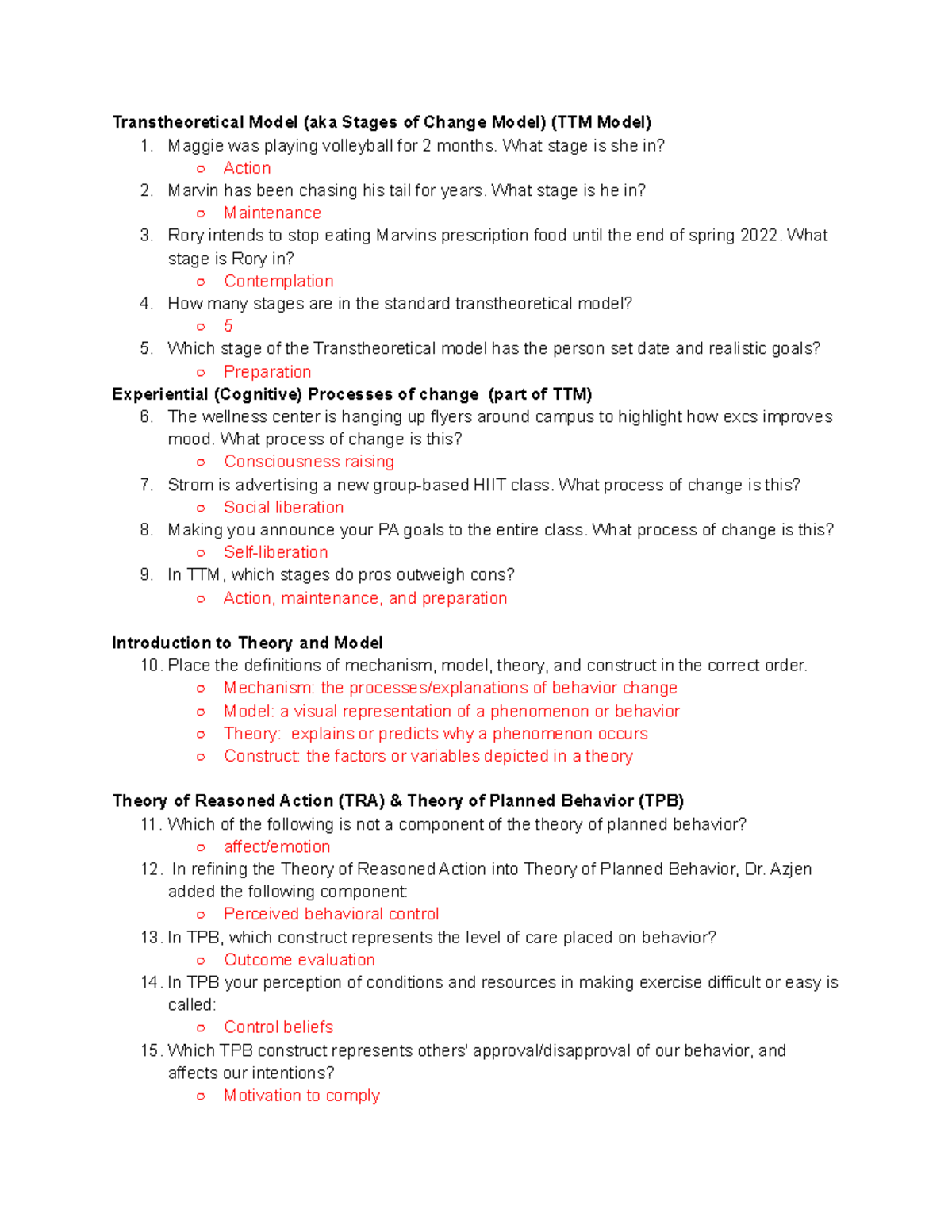 Exam 2 Kahoot CM Review - Transtheoretical Model (aka Stages of Change ...