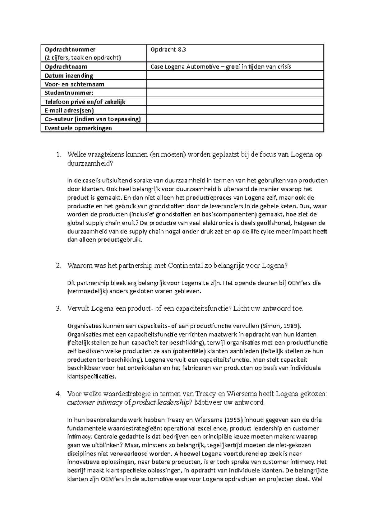 ASM1 Opdracht 8 - Case Logena Automotive – groei in tijden van crisis ...