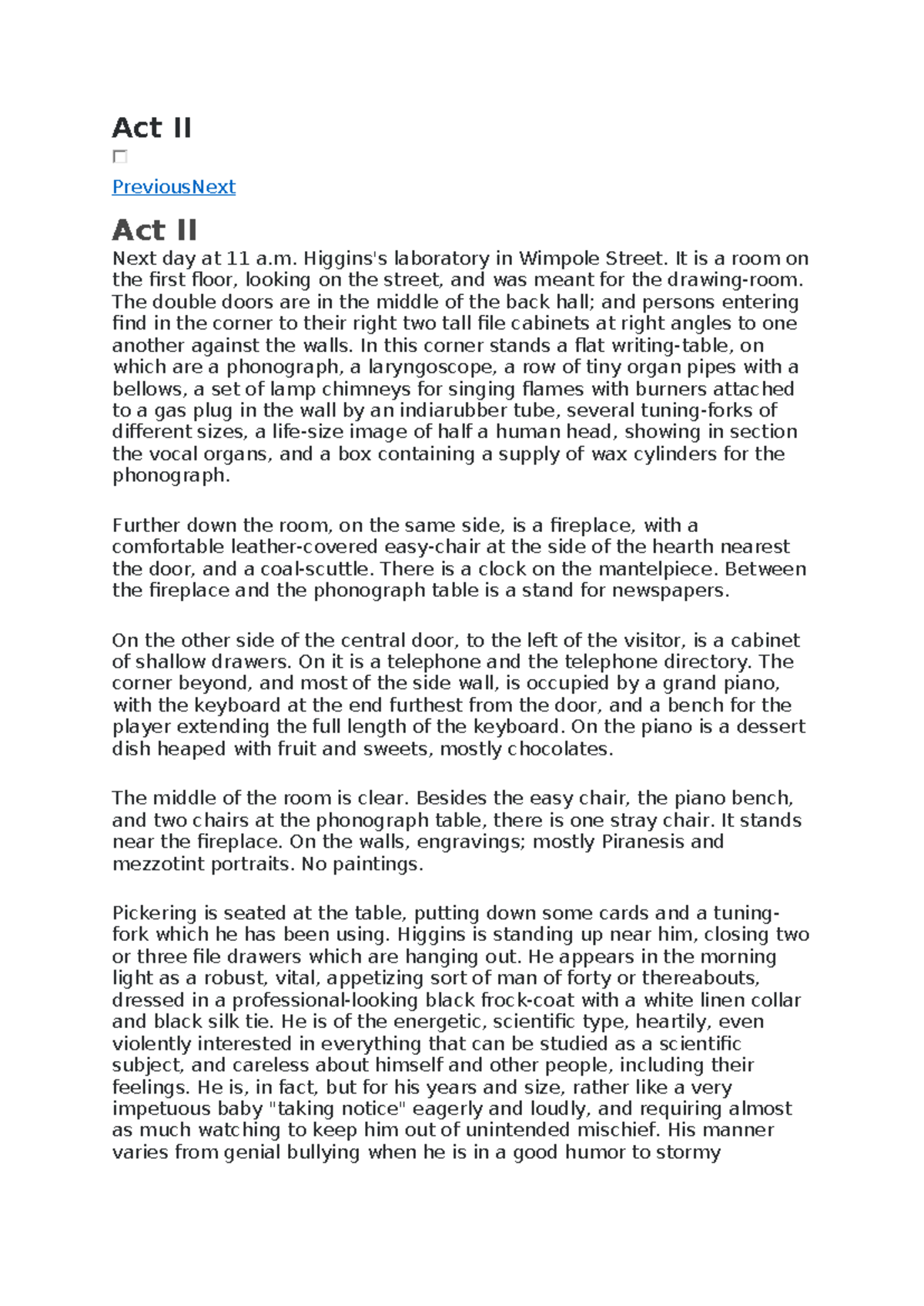 Act II Pygamalion Summary WITH Questions - Act II PreviousNext Act II ...