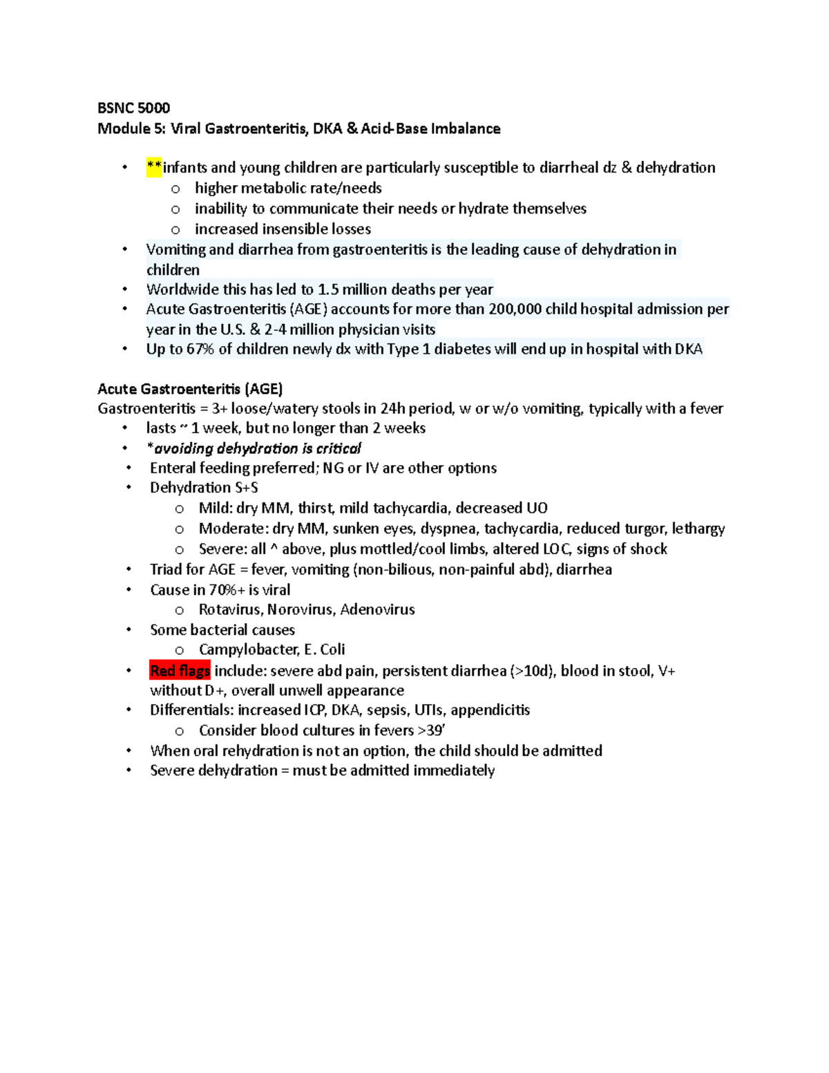Mod 5 Notes - ####### BSNC 5000 Module 5: Viral Gastroenteritis, DKA ...