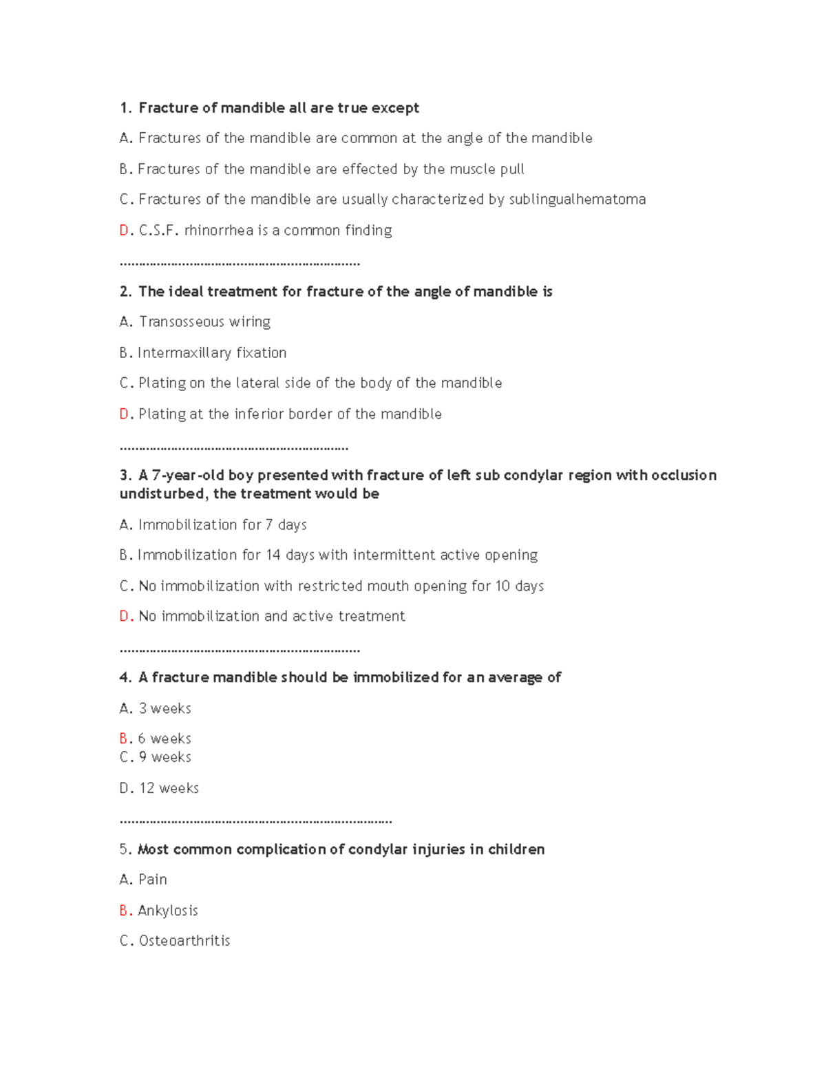 Mandibular fractures mcq - Preclinical Operative Dentistry - Studocu