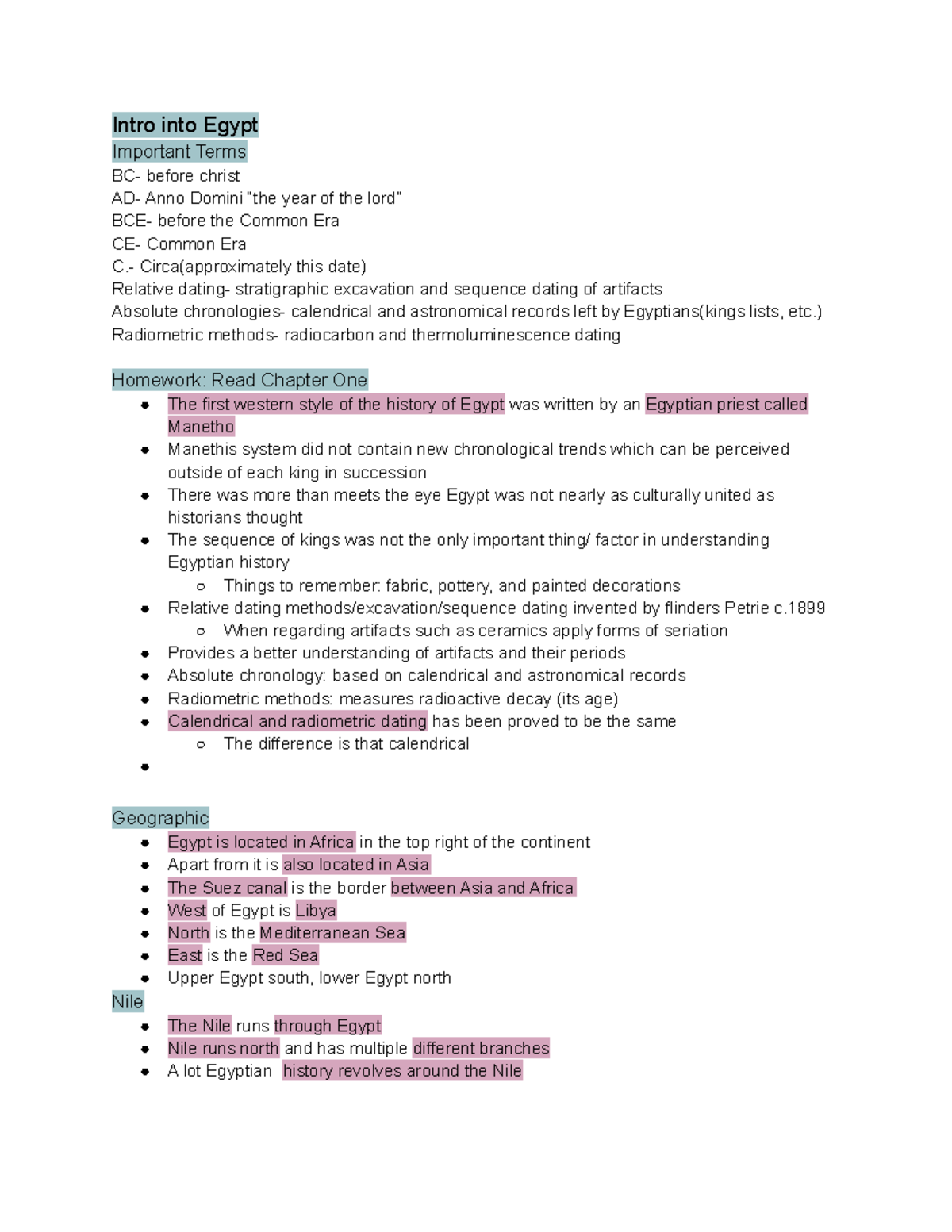 Intro into Egypt - Halverson Notes - Intro into Egypt Important Terms ...