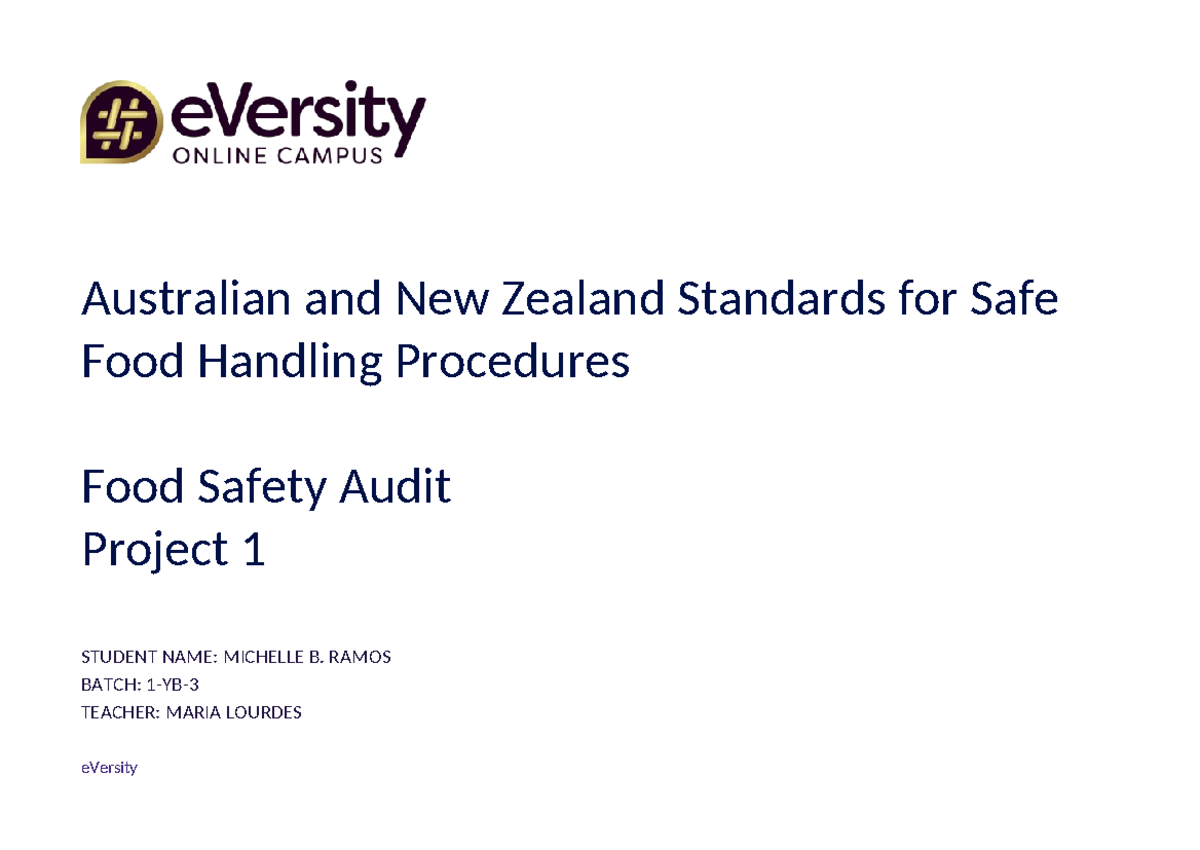 Safe Food Handling Procedures Project 1 Template V1 - Australian and ...
