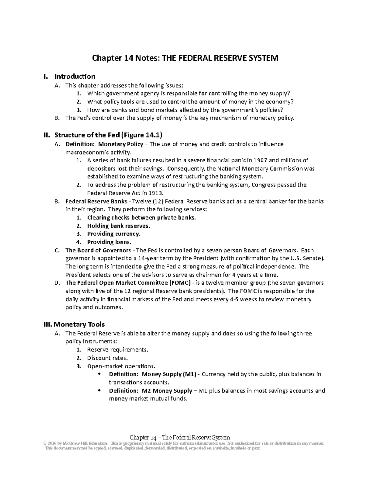 Chapter 14 Notes Accessible - Chapter 14 Notes: THE FEDERAL RESERVE ...