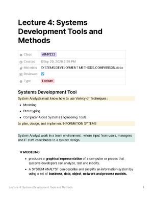 Lecture 4 Systems Development Tools and Methods - Lecture 4: Systems ...