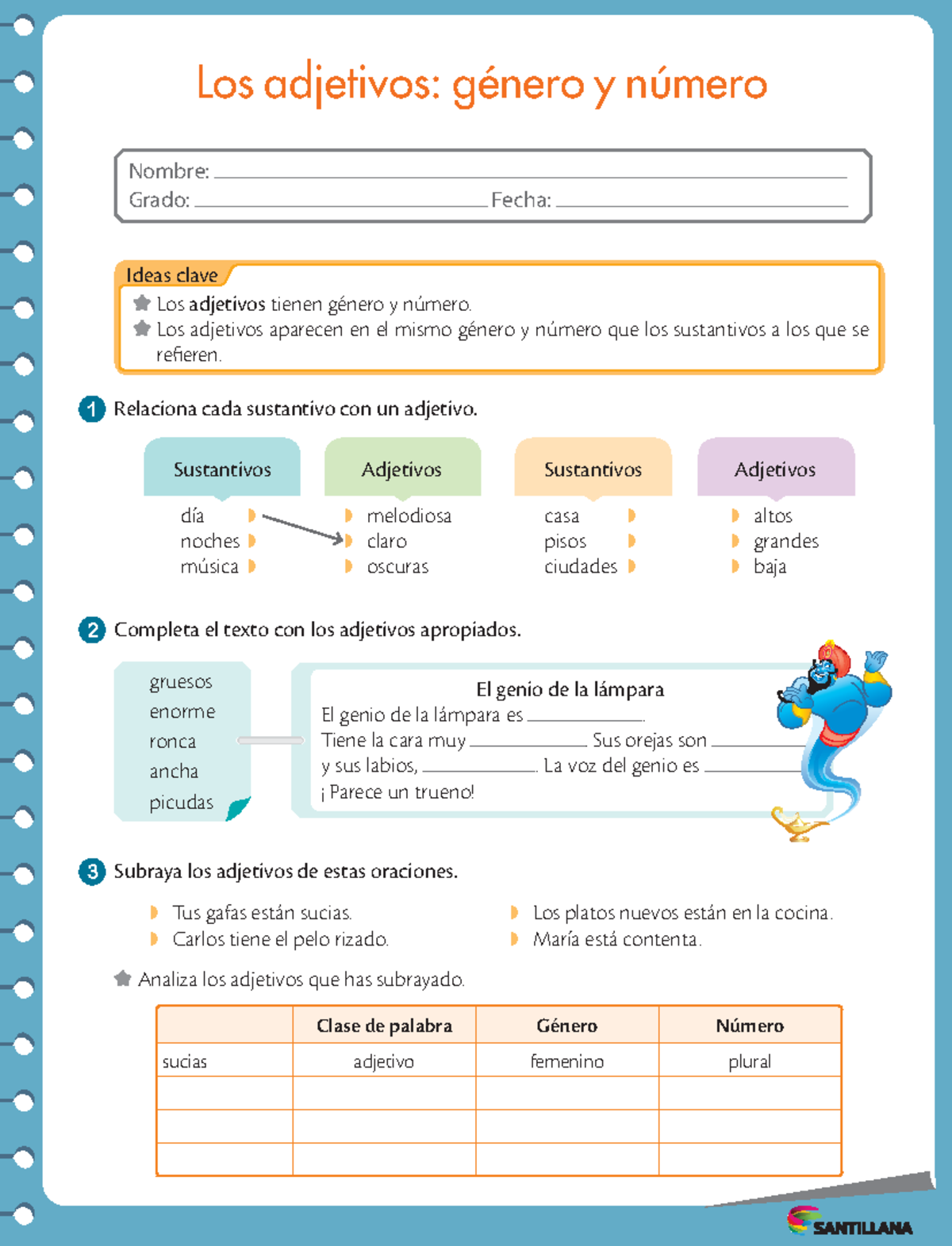 Adjetivos genero y numero - Ideas clave Los adjetivos: género y número 1 Relaciona cada ...