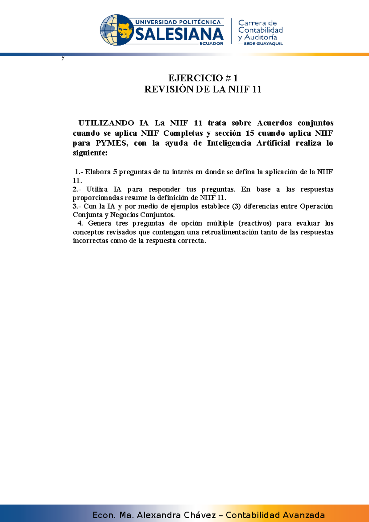 Taller 1. NIIF 11 - niif 11 - Econ. Ma. Alexandra Chávez – Contabilidad ...