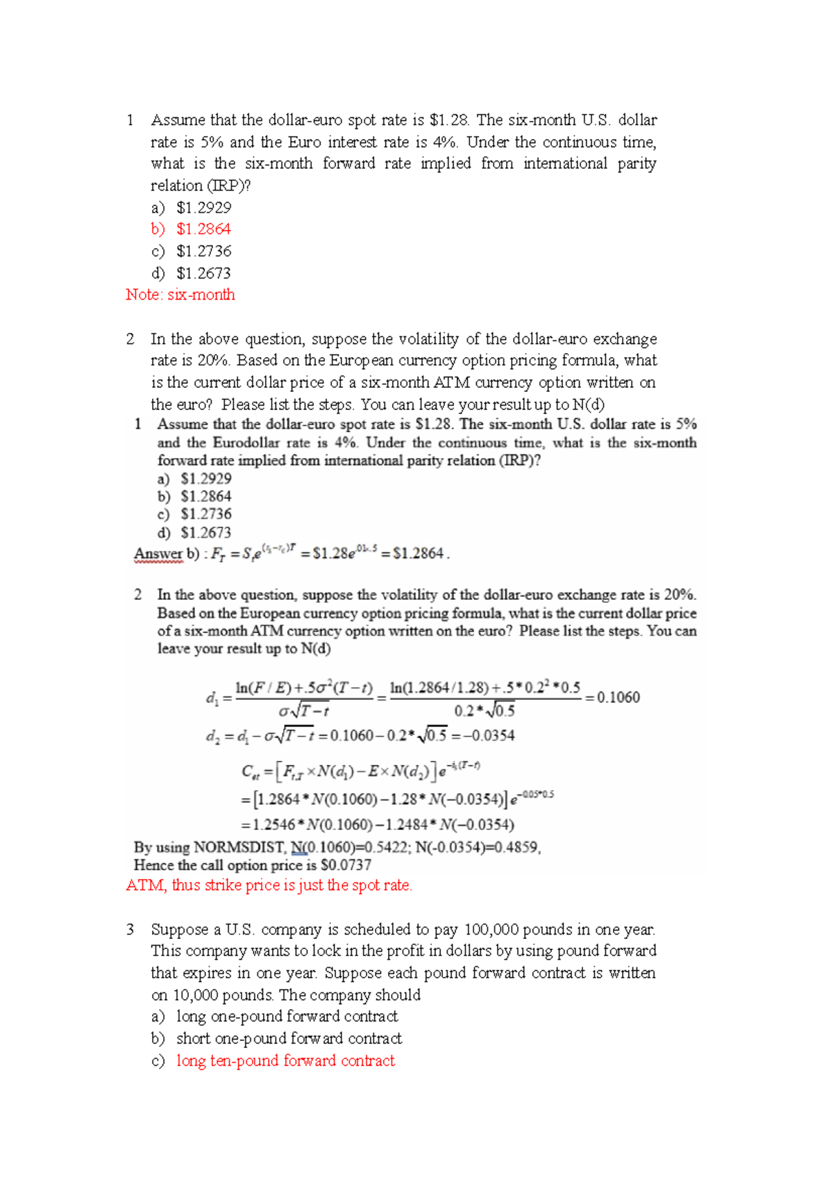  Solution Class 12 Management Of FX Risk 1 Assume That The Dollar