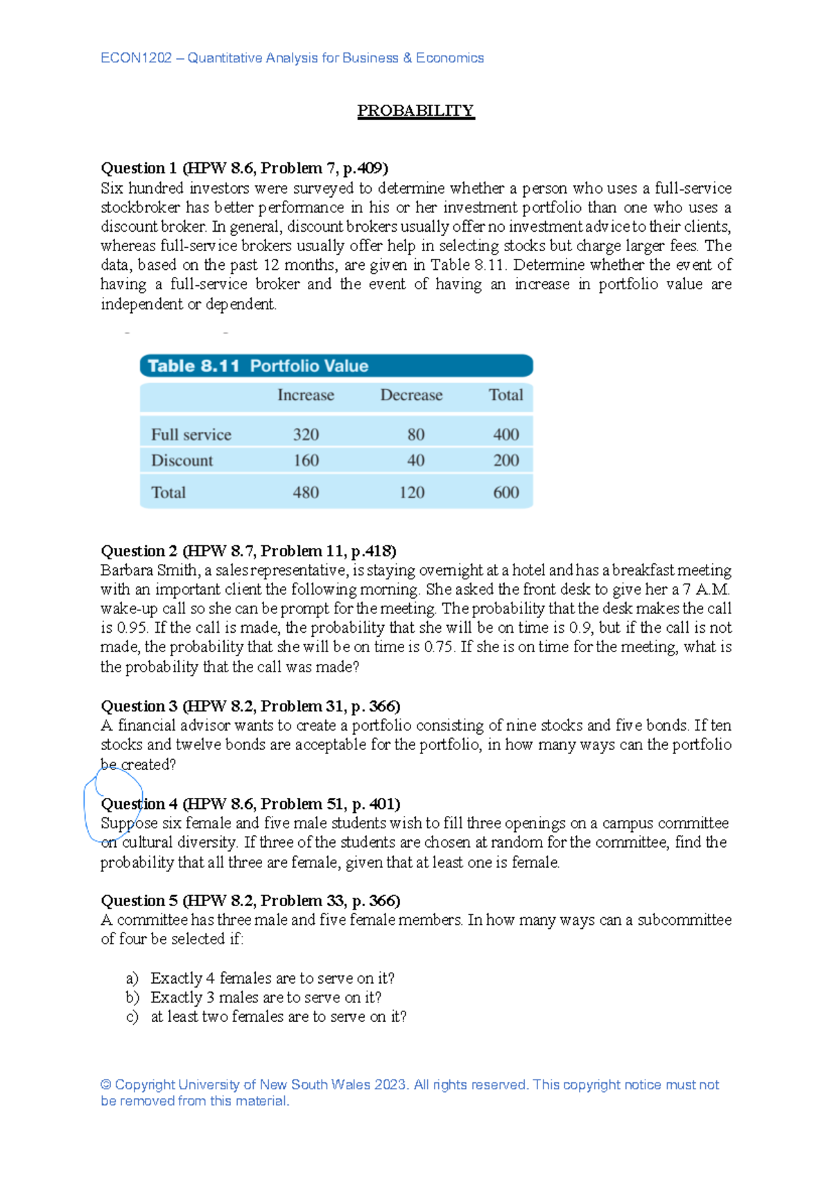 Probability - Extra tutorial - ECON1202 – Quantitative Analysis for Business & Economics © - Studocu