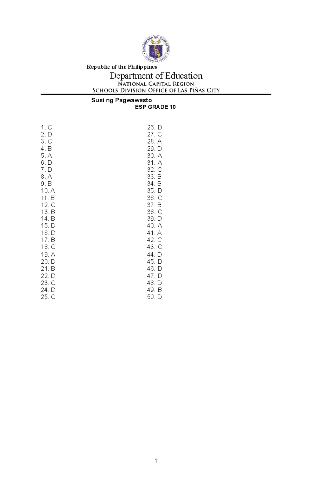 ESP10 LAS 3rd QT - ITEMS ARE RELATABLE AND CAN BE USED AS REVIEW ...