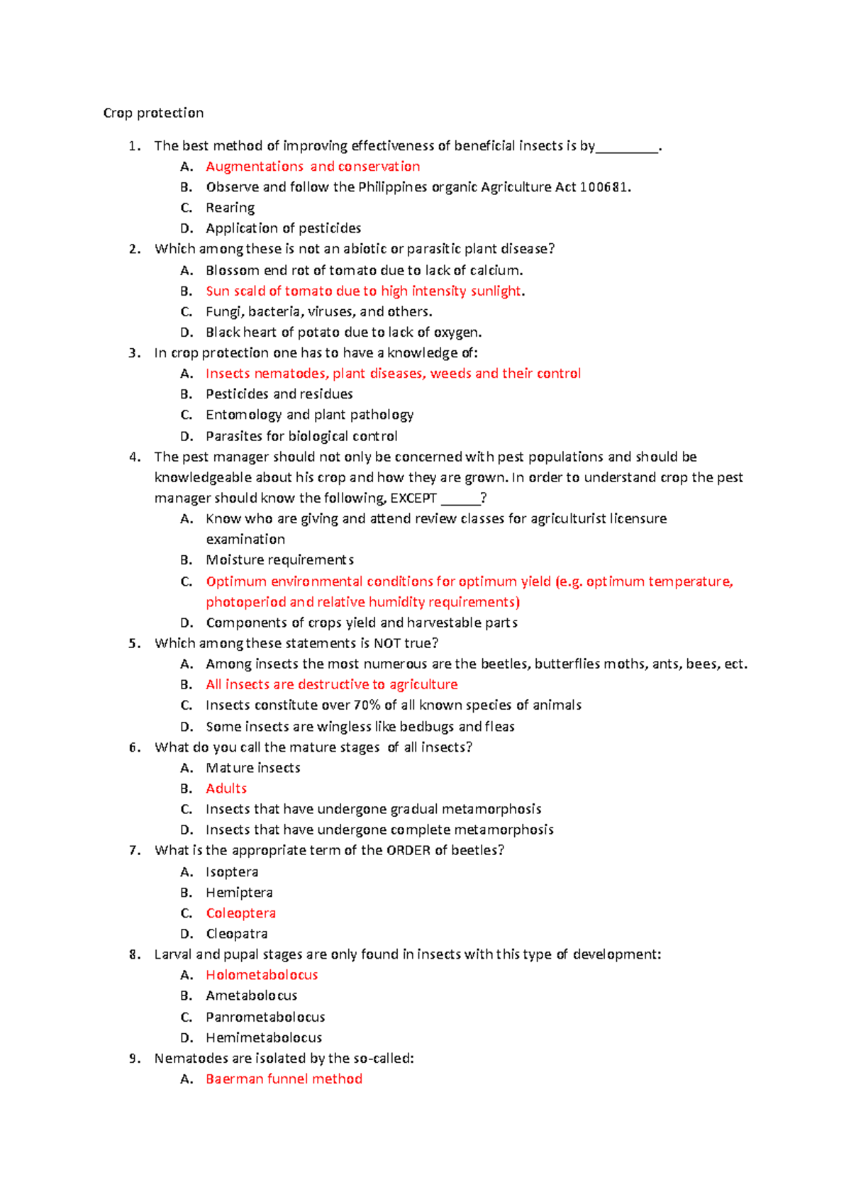 CROP- Protection Practice-Test-A Answers - Crop protection 1. The best ...
